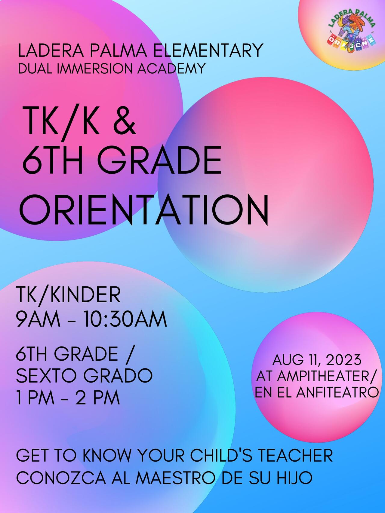 TK/K and 6th grade Orientation | Ladera Palma Elementary