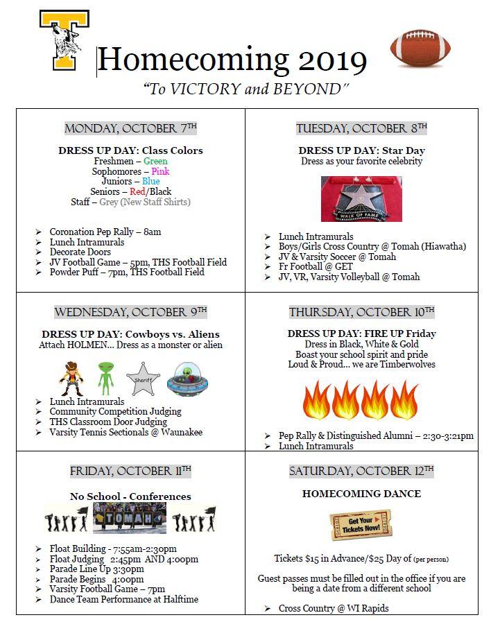 Homecoming Week October 7-12 | Tomah Area School District