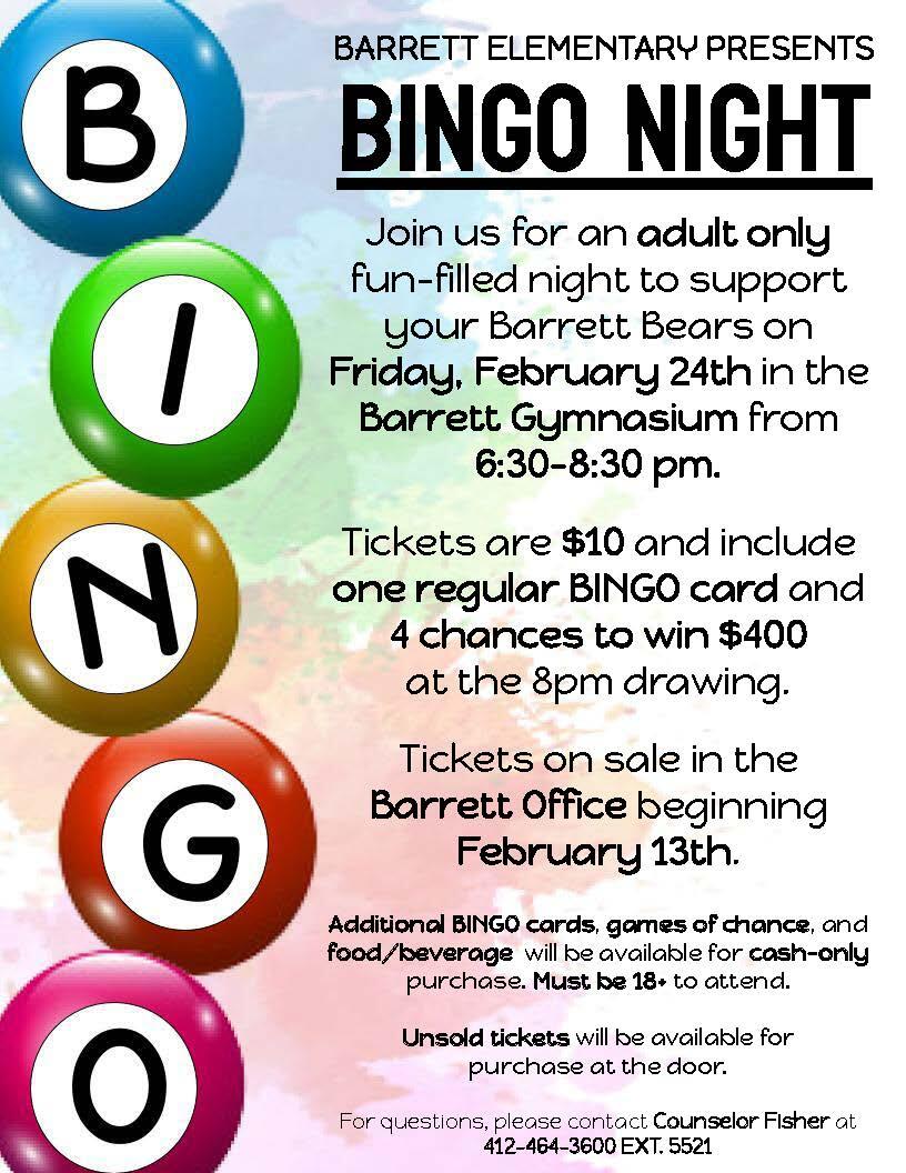 Barrett BINGO Night On February 24 | Steel Valley School District
