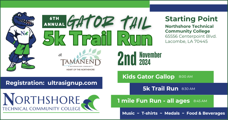 6th Annual Gator Tail 5k Trail Run | November 2, 2024 | Northshore ...