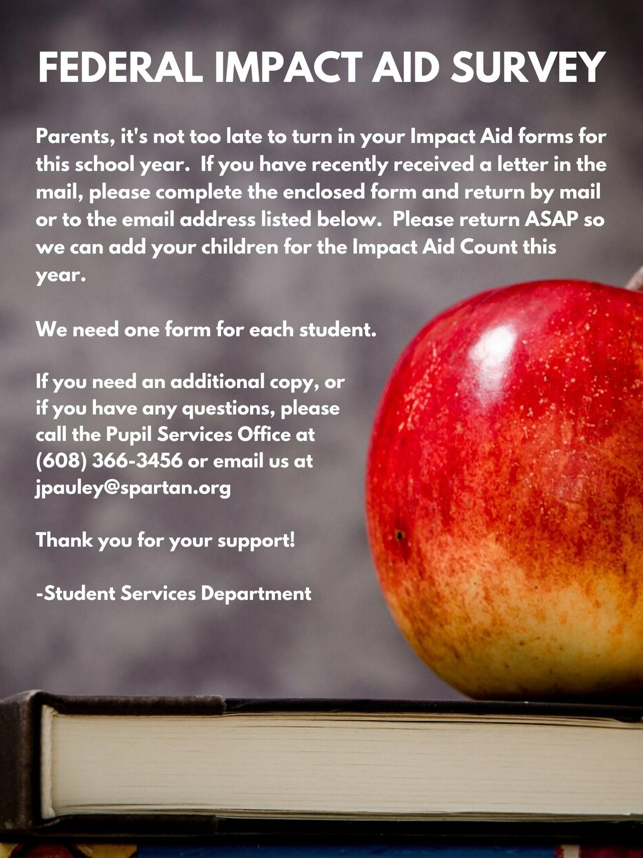 Parents, Please Turn in your Federal Impact Aid Surveys | Sparta Area ...