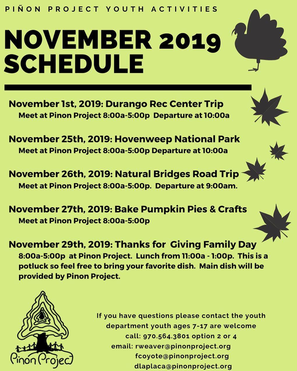 Pinon Project Youth Activities - November | MC Middle School
