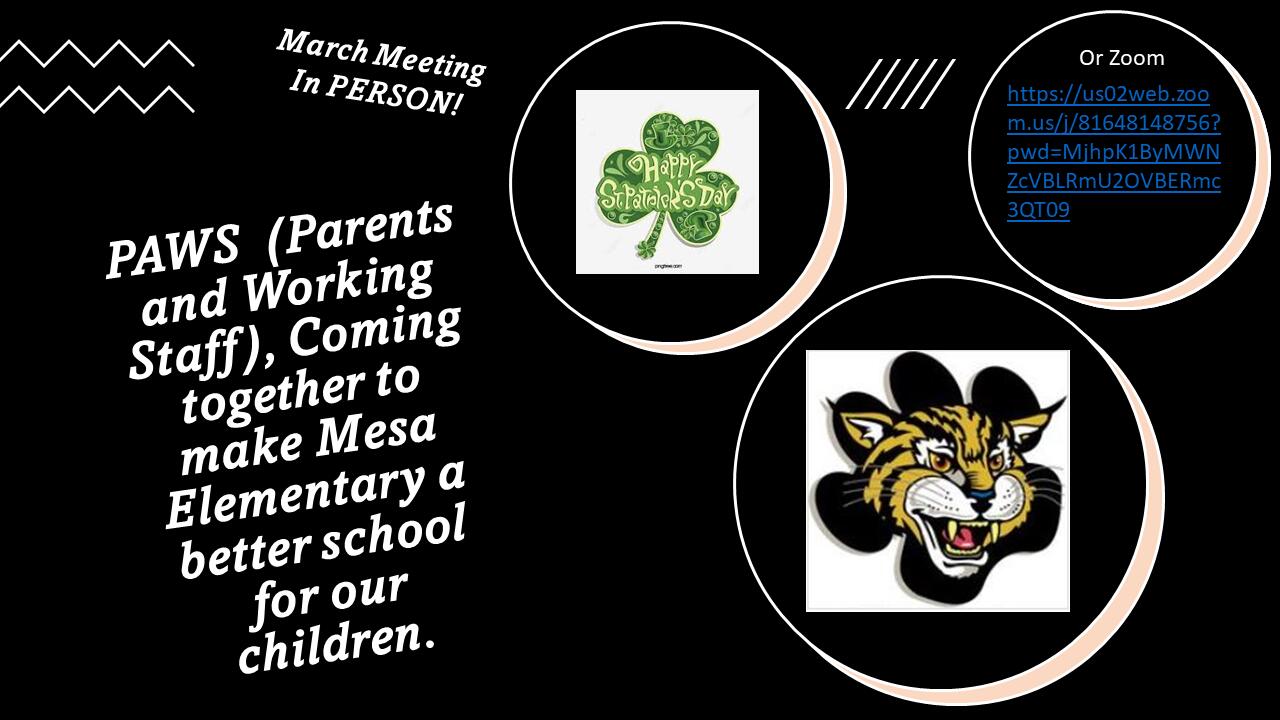PAWS, PARENTS and Working Staff | Mesa Elementary