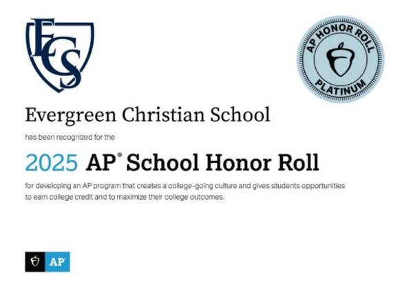 ECS Earns 2025 Platinum AP School Honor Roll | Evergreen Christian School
