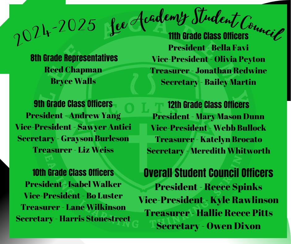 Congratulations 2024-2025 Lee Academy Student Council | Lee Academy