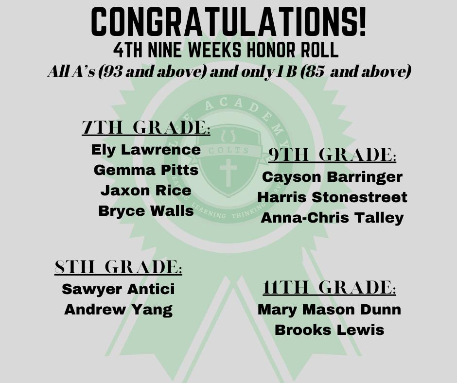 4th Nine Weeks Honor Roll | Lee Academy