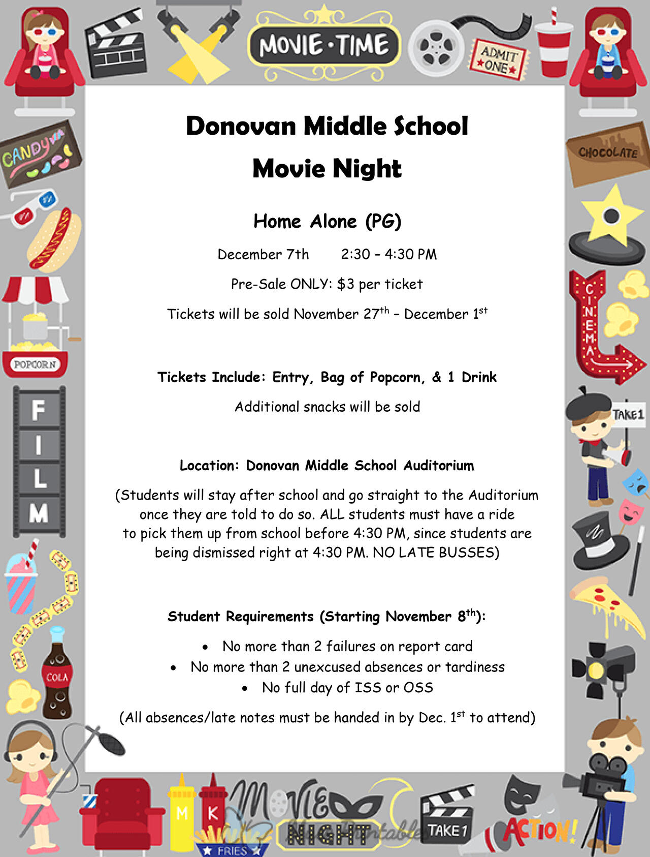 Donovan Middle School Movie Night! December 7th 2:30 – 4:30 PM ...