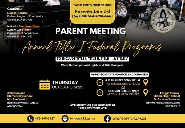 2023 Annual Title I Federal Programs Meeting | Twiggs County SD