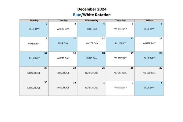 ORMS December 2024 Blue White Day Calendar | ORMS (5-8)