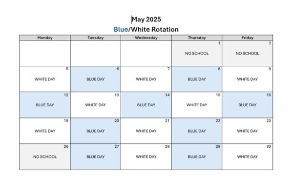 ORMS May 2025 Blue White Day Calendar | ORMS (5-8)