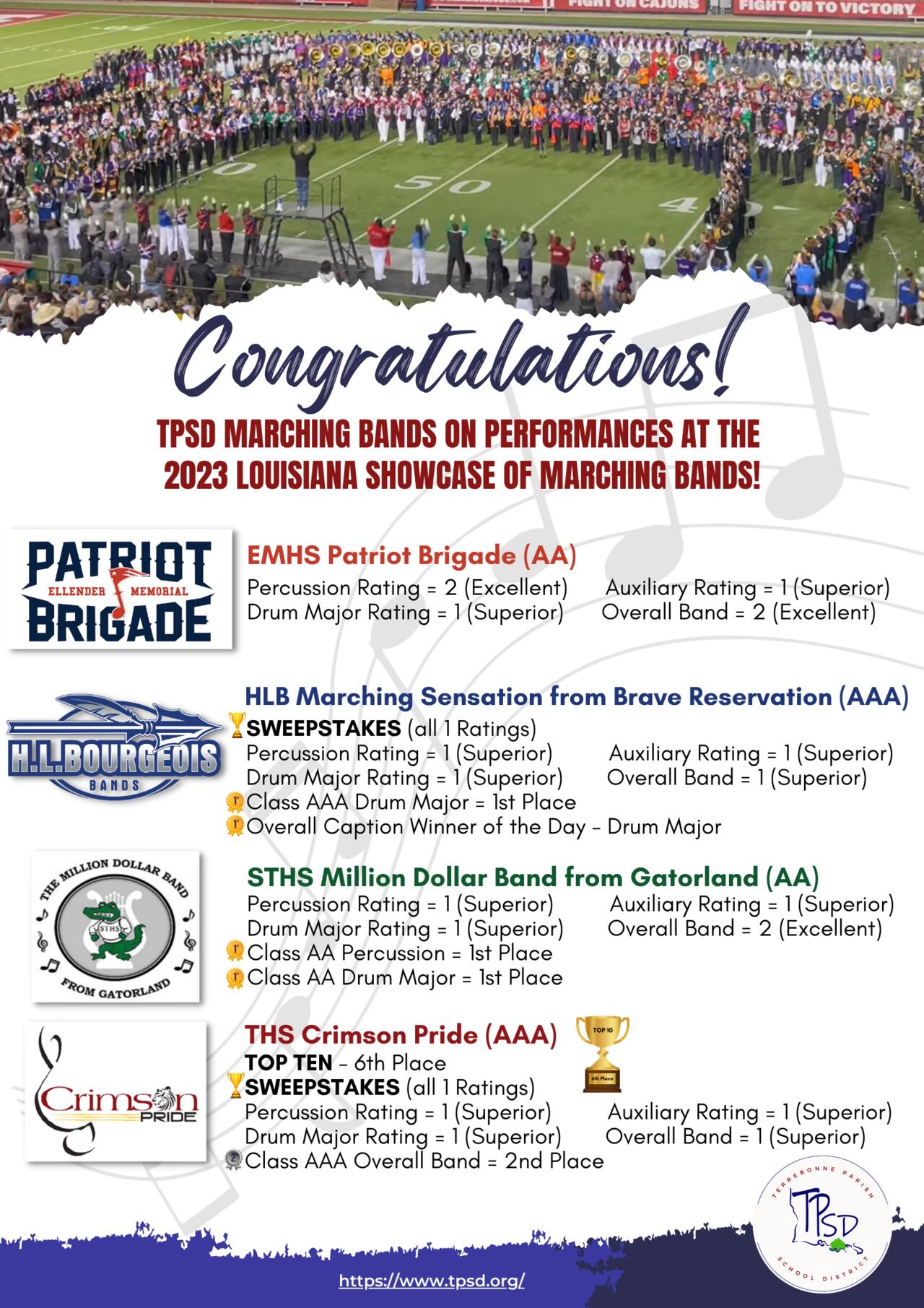 33rd Annual Louisiana Showcase of Marching Bands Results | Curriculum ...