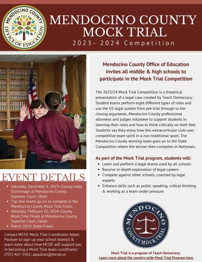 Schools Invited to Participate in Upcoming Mock Trial Competition | Mendocino County Office of ...
