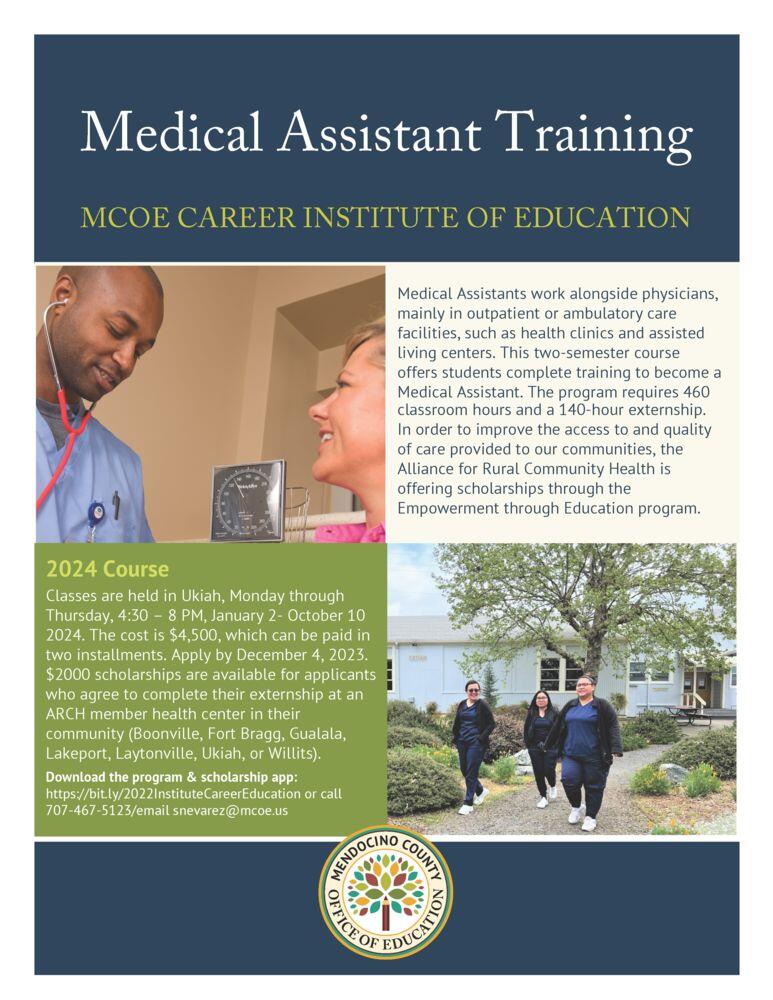 $2000 Scholarships available for 2024 Medical Assistant Training Program | Mendocino County ...